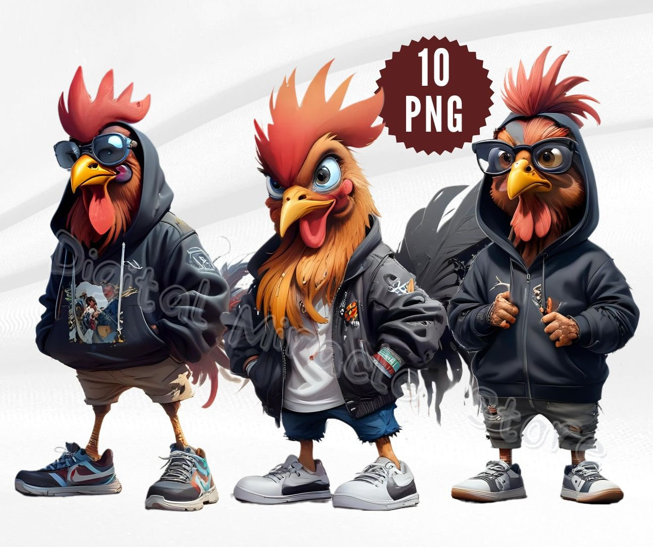 Funny Chickens Clipart, Hip Hop Rooster, Chickens in Clothes Clipart ...