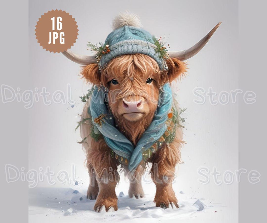 Christmas Highland Cow, Christmas Cow, Winter Highland Cow, Mooey ...