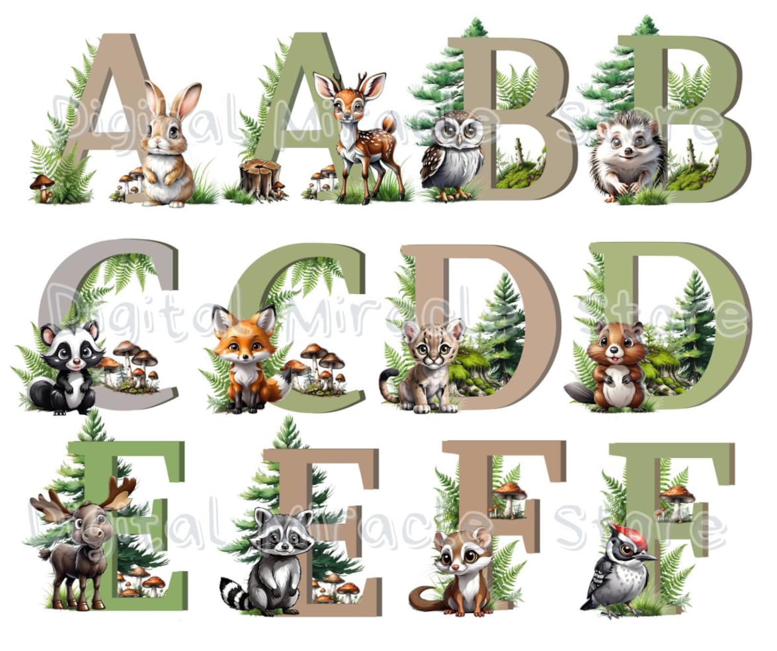 Woodland Alphabet, Forest Alphabet, Woodland Animals Clipart, Cute ...