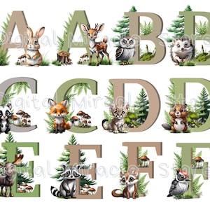 Woodland Alphabet, Forest Alphabet, Woodland Animals Clipart, Cute ...