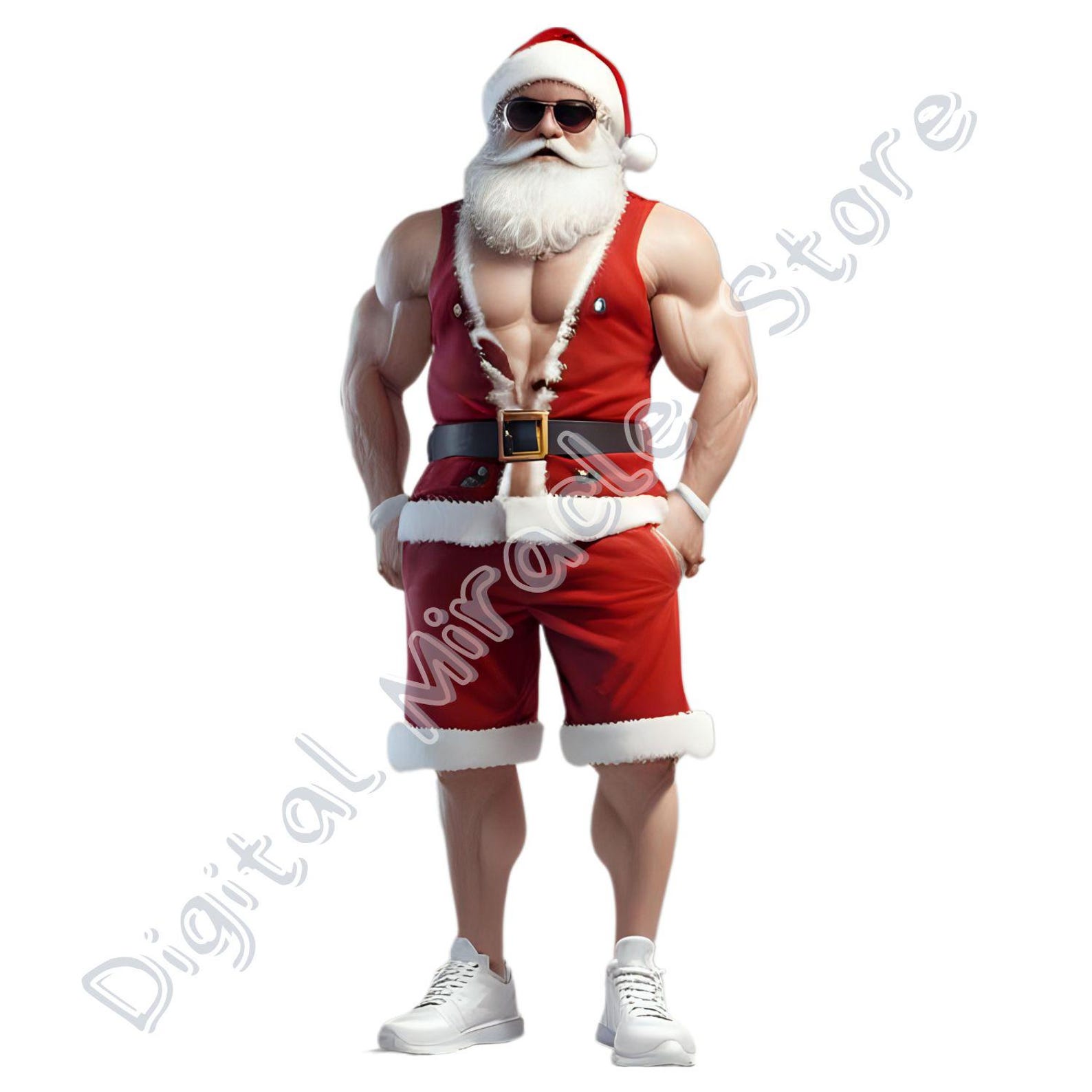 Bodybuilder Santa, Cool Santa PNG, Santa With Sunglasses, Funny Santa ...