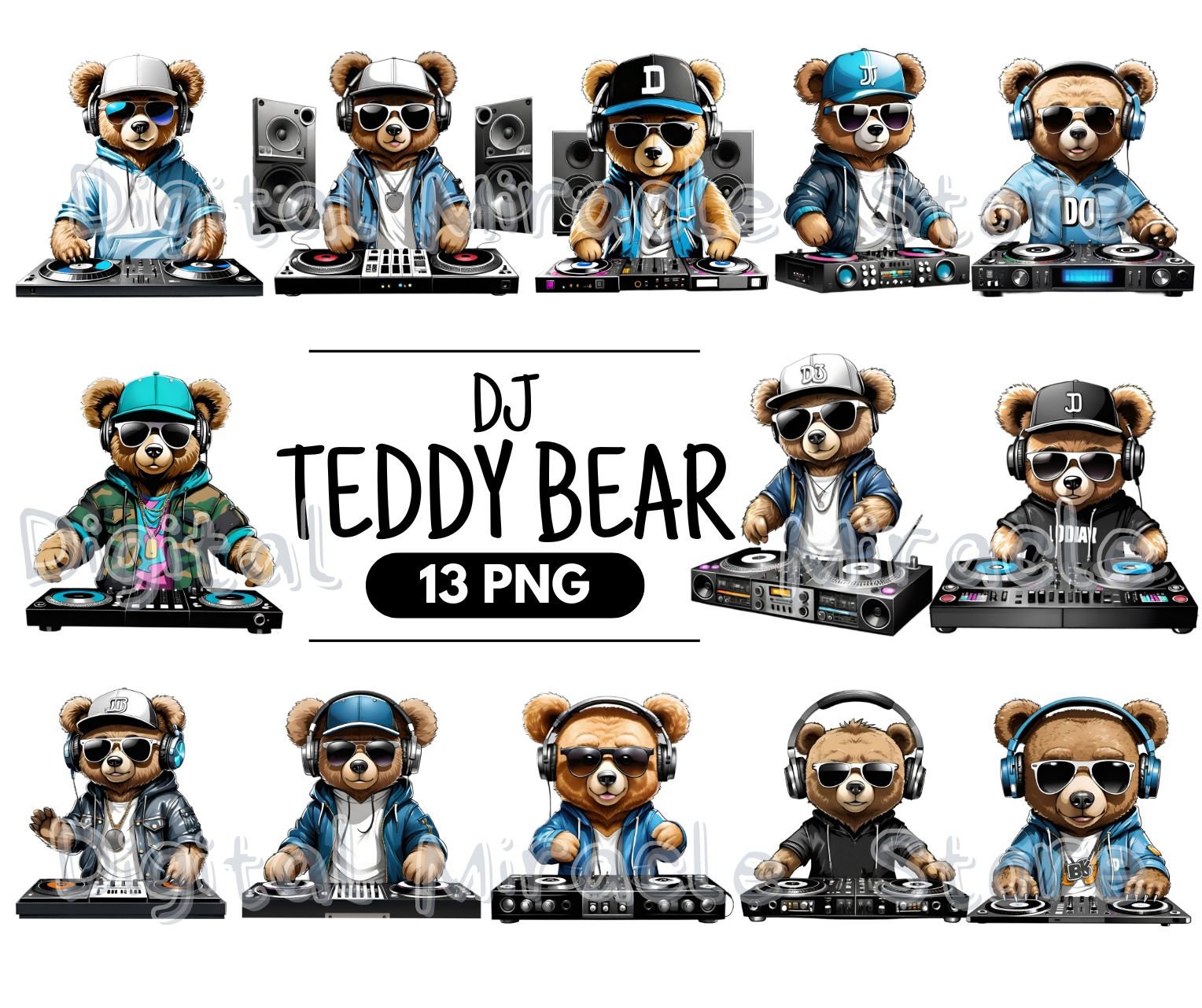 Music Clipart, DJ Teddy Bear, Music Teddy Bear, Teddy Bear in ...