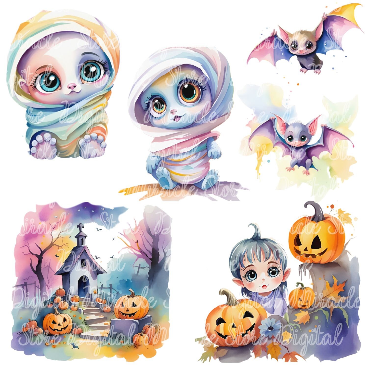 Halloween Clipart Cute, Cute Halloween Bundle, Halloween PNG, Halloween ...