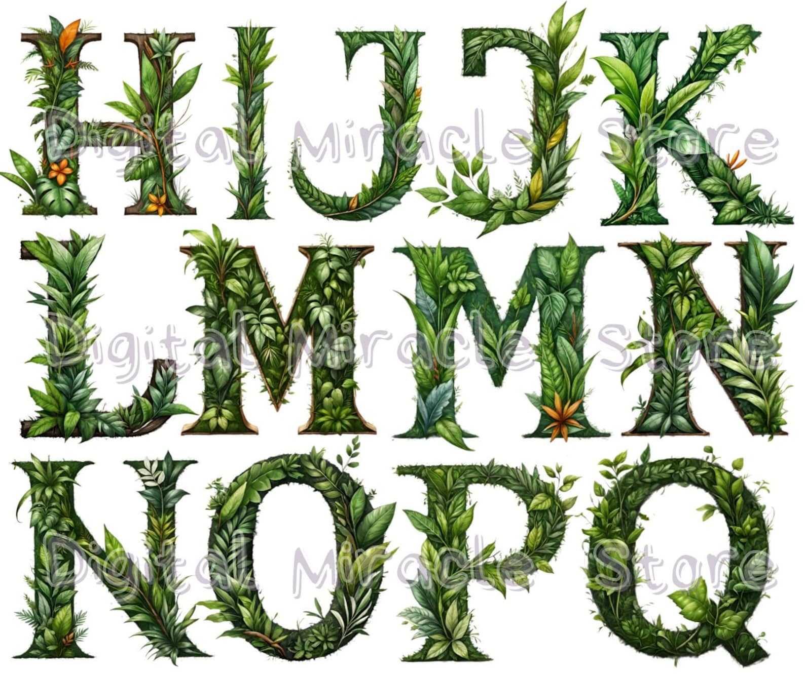 Jungle Alphabet, Tropical Leaves Alphabet, Moss Letters, Greenery ...