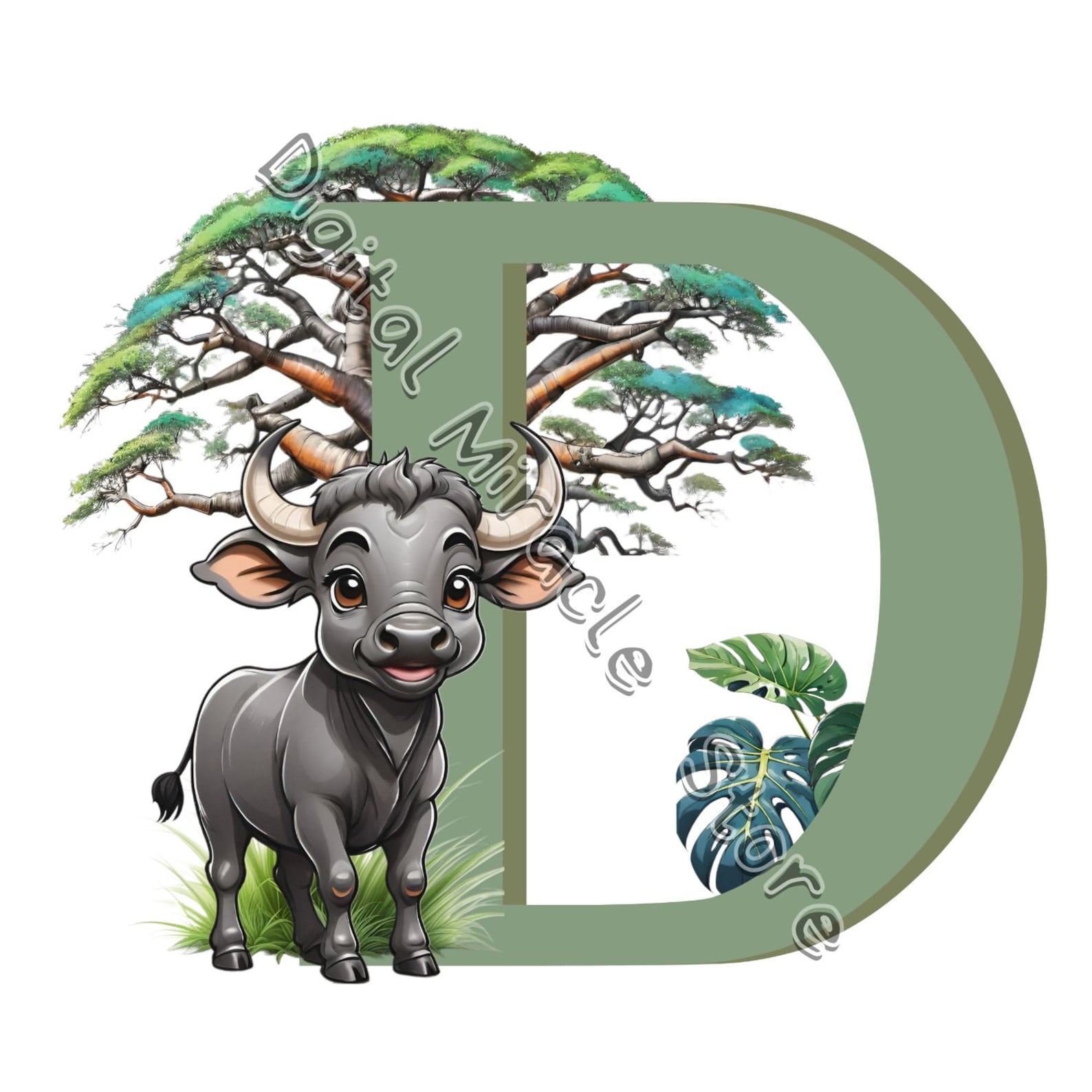 Letter D, Jungle Alphabet, Cute Safari Animals Clipart, Jungle Animal ...