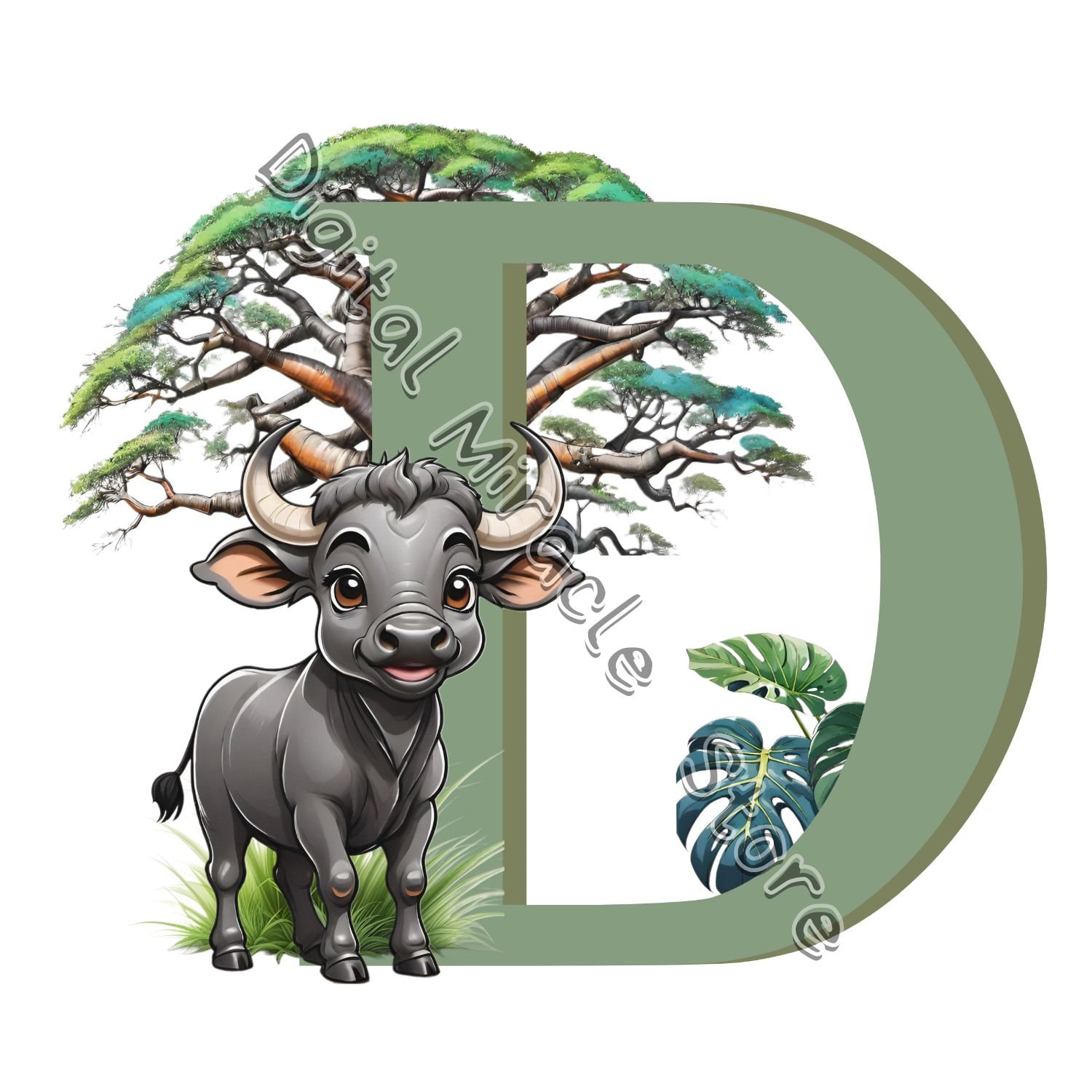 Letter D, Jungle Alphabet, Cute Safari Animals Clipart, Jungle Animal ...