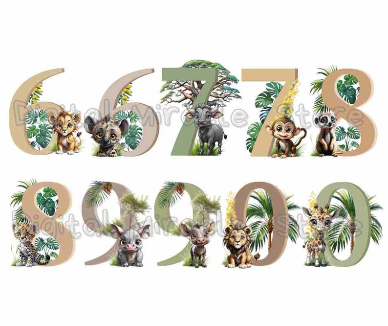 Safari Numbers PNG, Jungle Clipart, Safari Animals, Numbers Clipart ...