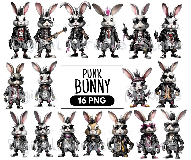 Punk Bunny, Gothic Bunny, Punk Rock Bunny, Punk Easter PNG, Emo Bunny, Gothic Easter Clipart ...