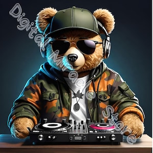 DJ Teddy Bear, Music Teddy Bear, Music Clipart, Teddy Bear in Headphones, Cool Teddy Bear JPG ...