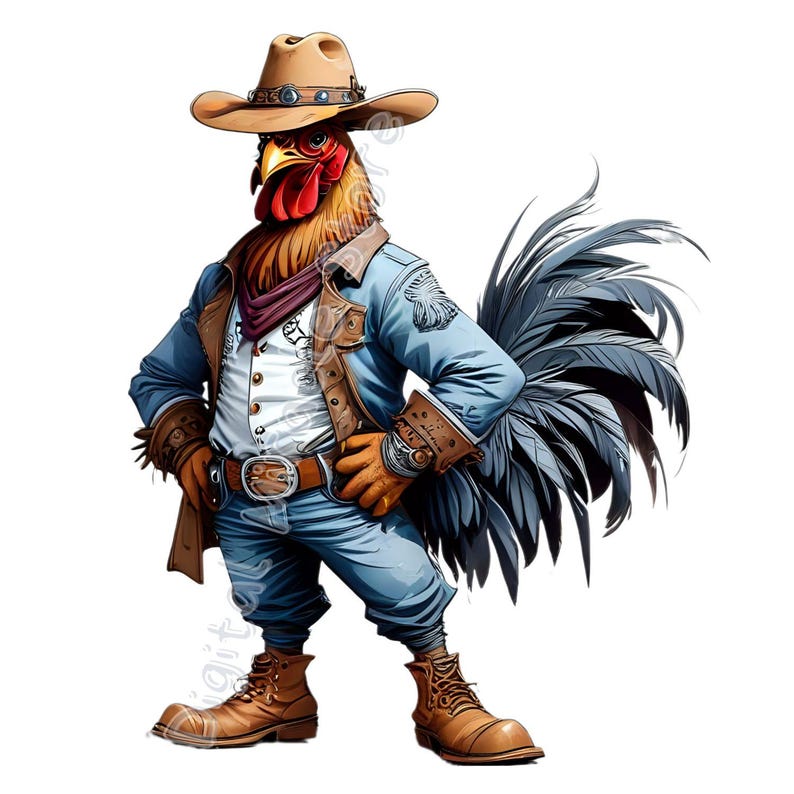 Cowboy Rooster Clipart, Funny Rooster PNG, Cowboy Chicken, Rooster in a ...