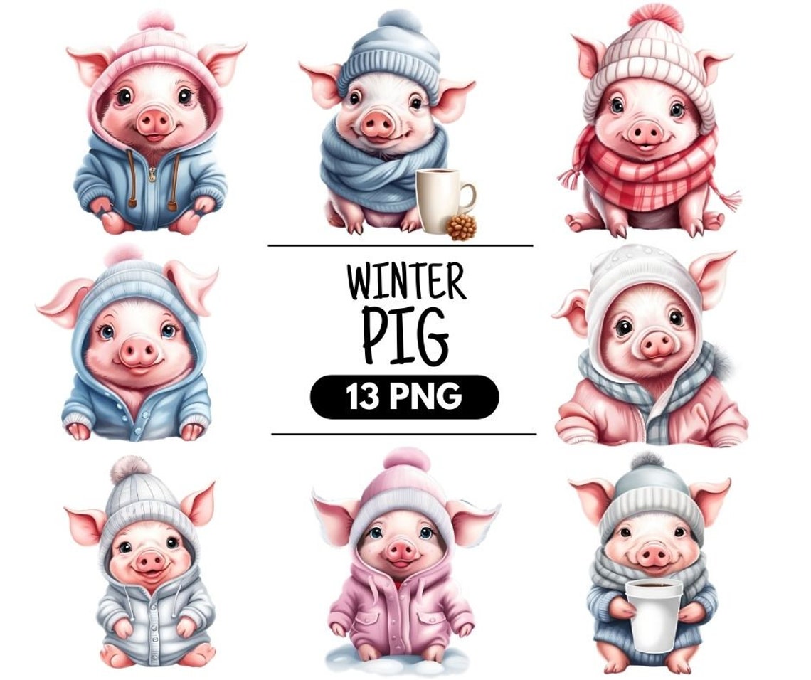 Christmas Pig PNG, Funny Pig Picture, Pig in Sweater, Winter Farm ...