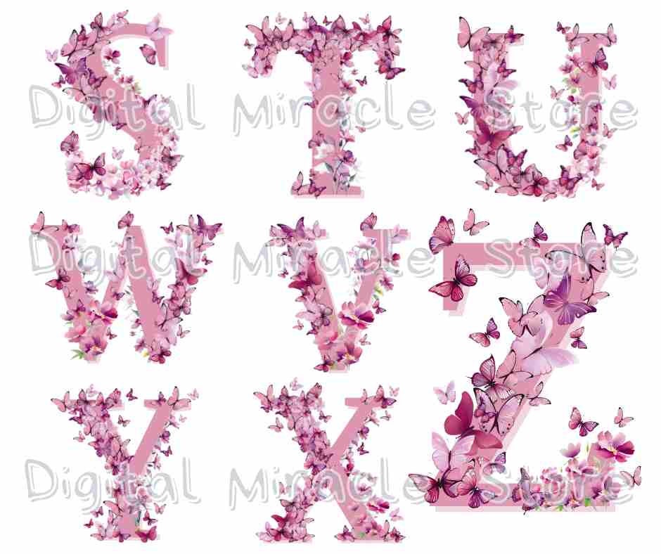Pink Letters PNG, Pink Alphabet, Butterfly Alphabet PNG, Butterfly ...