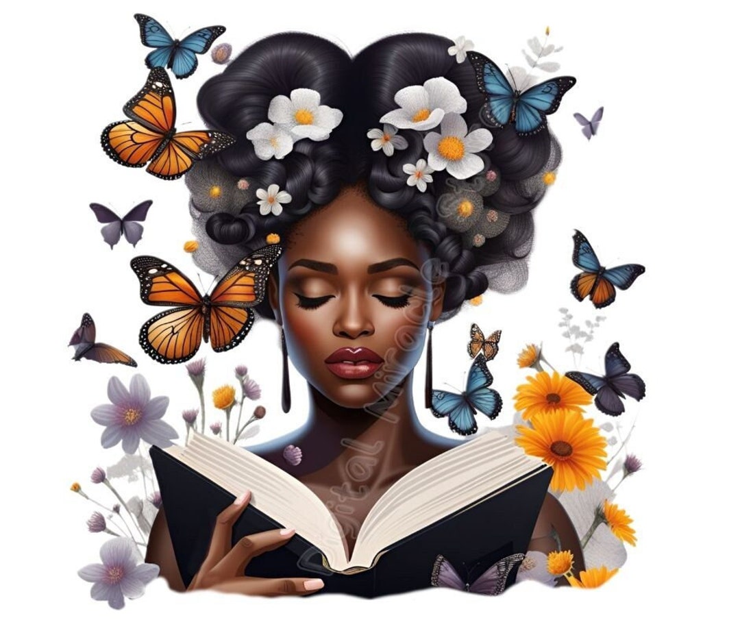Black Woman Butterfly, Black Woman With Flower Head, Beautiful Black ...
