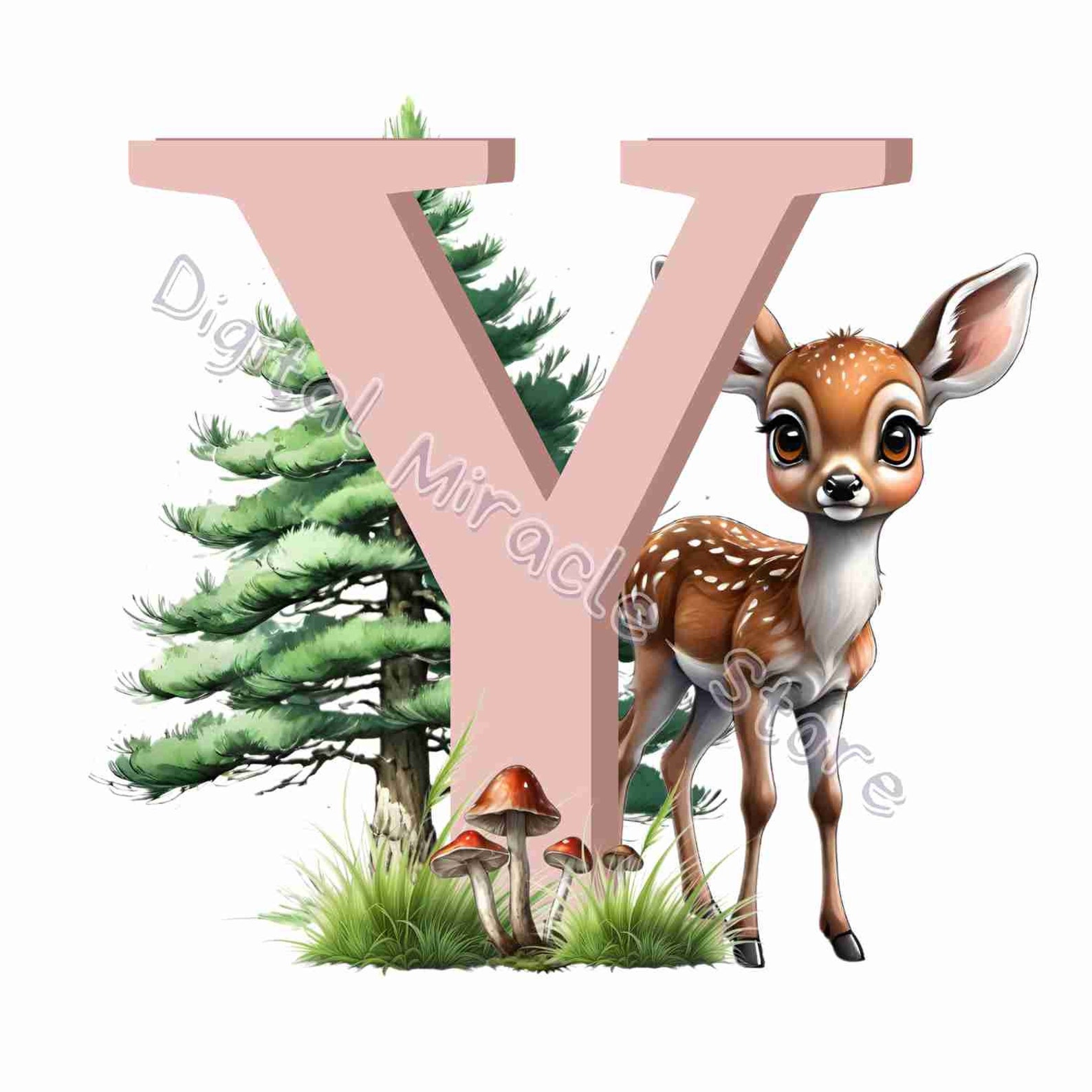 Pink Woodland Letters, Woodland Alphabet, Pink Forest Clipart, Pink ...