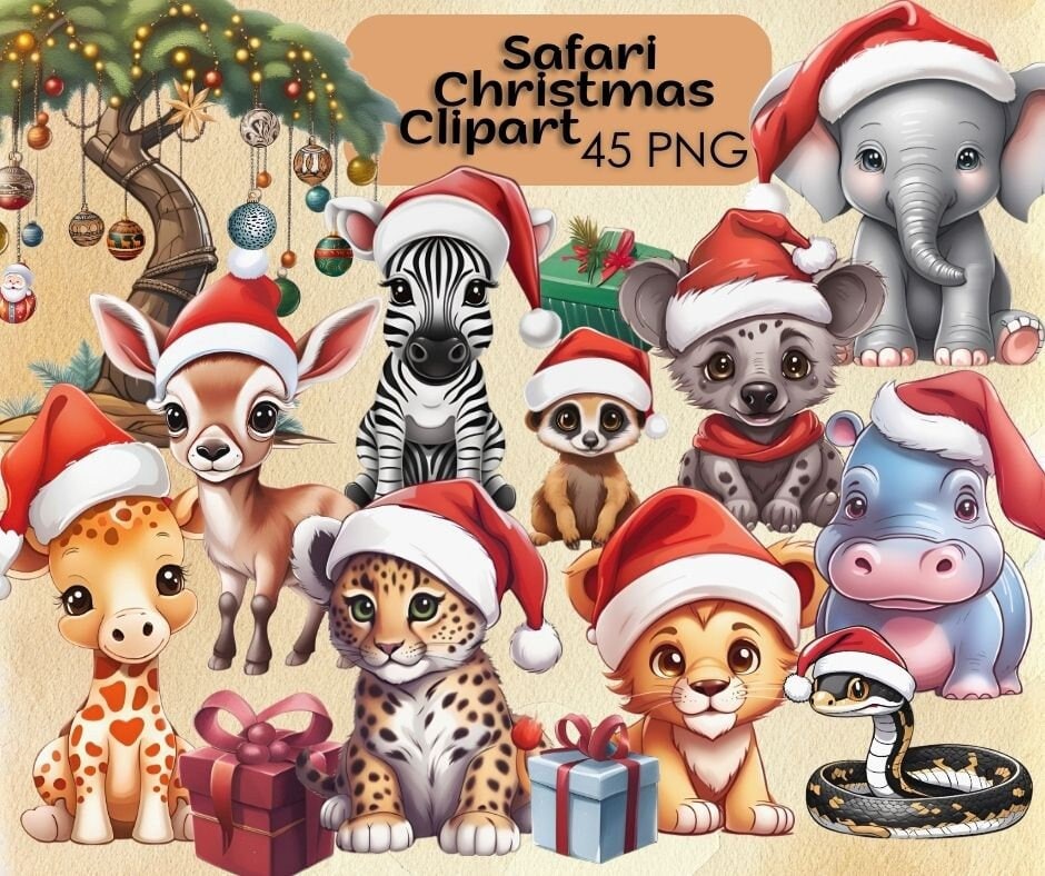 Safari Christmas PNG, Safari Animals Clip Art, Jungle Christmas Clipart ...