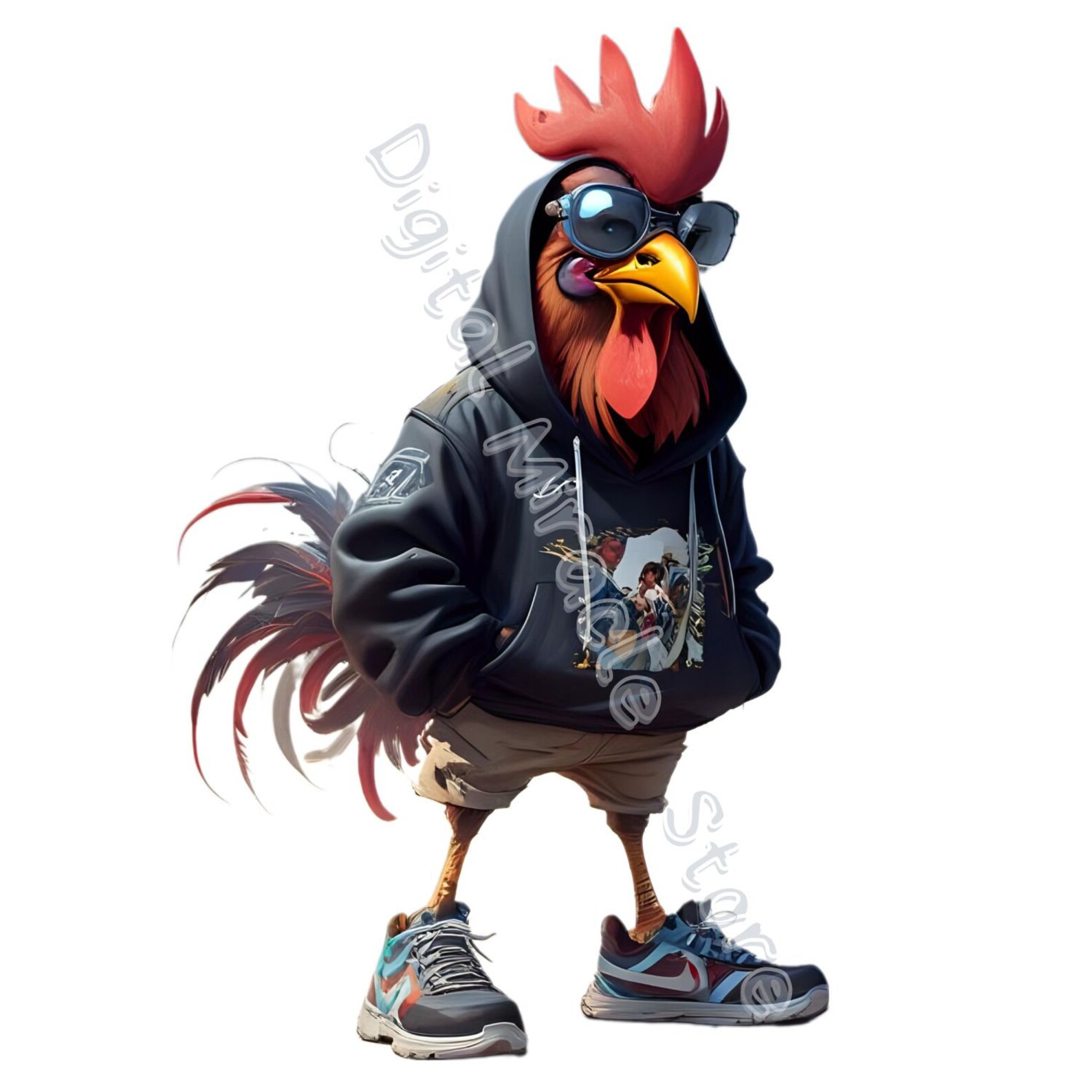 Funny Chickens Clipart, Hip Hop Rooster, Chickens in Clothes Clipart ...