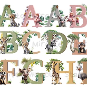 Jungle Alphabet, Cute Safari Animals Clipart, Jungle Animal Clipart ...