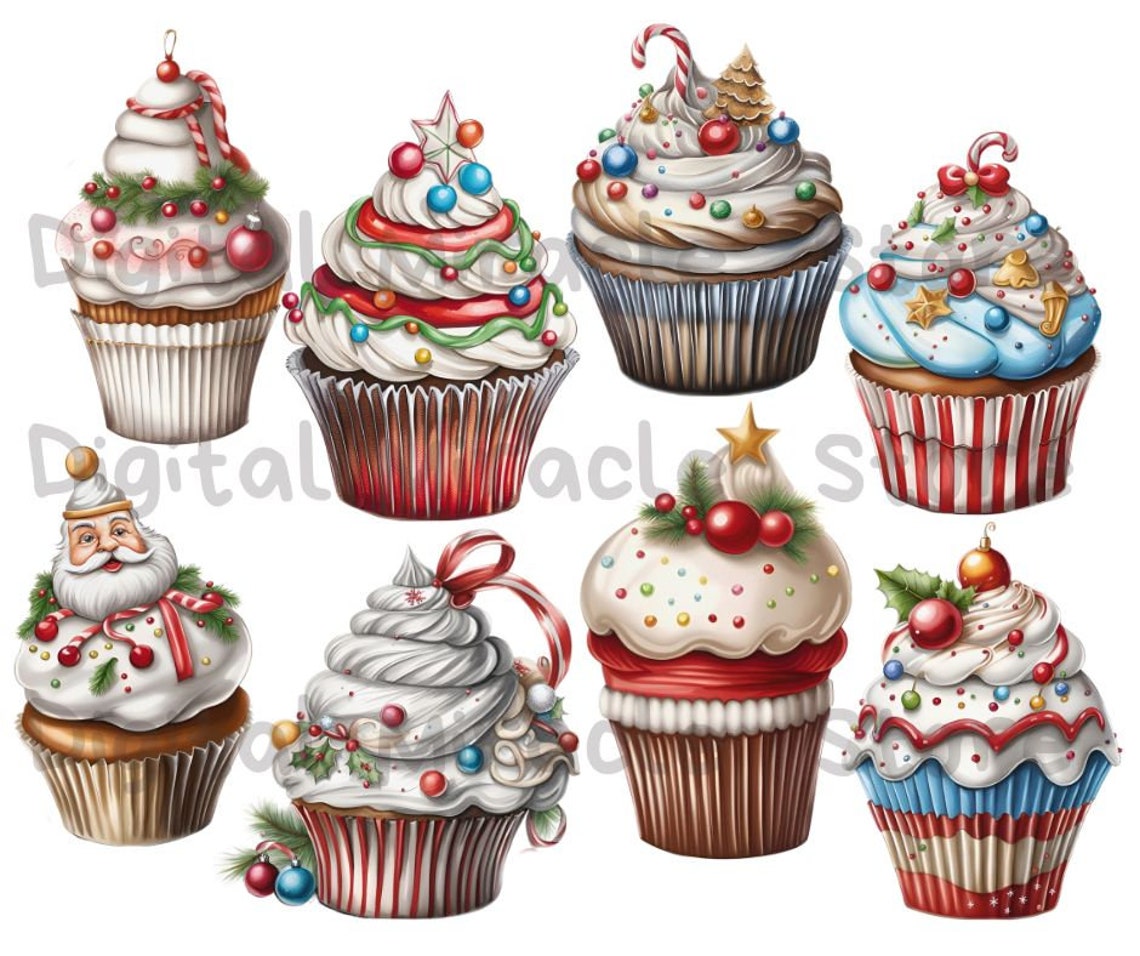 Watercolor Christmas Cupcakes Clipart, Christmas Dessert Clipart ...
