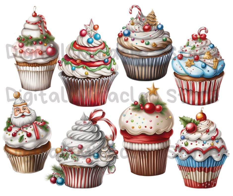 Watercolor Christmas Cupcakes Clipart, Christmas Dessert Clipart ...