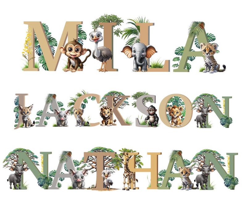 Jungle Alphabet, Cute Safari Animals Clipart, Jungle Animal Clipart ...