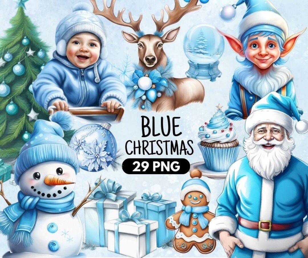 Blue Christmas PNG, Christmas PNG Sublimation, Blue Winter Clipart ...