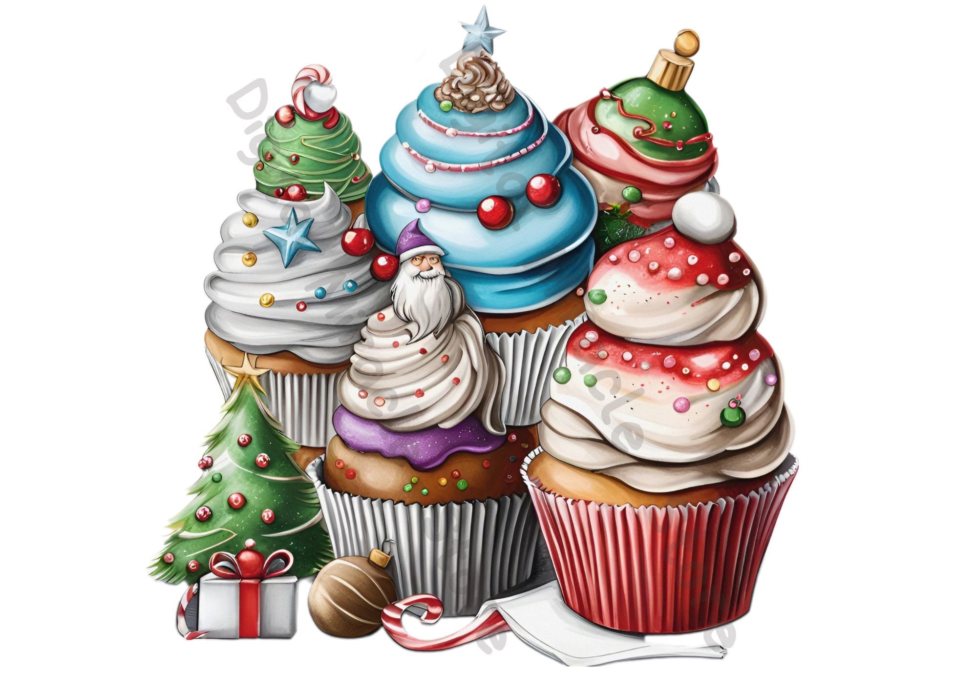 Watercolor Christmas Cupcakes Clipart, Christmas Dessert Clipart ...