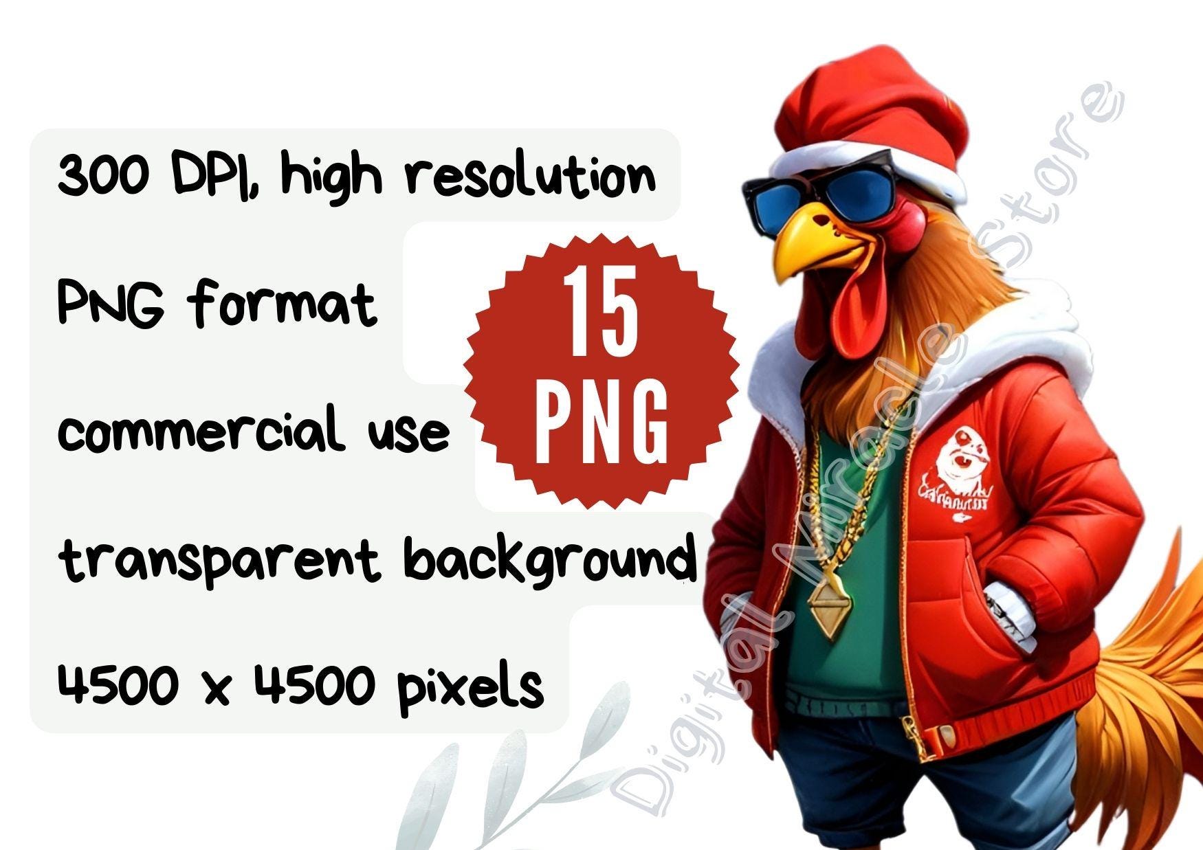 Christmas Chicken, Xmas Rooster Clipart, Rooster With Santa Hat, Hip ...