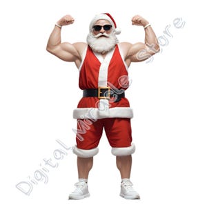 Bodybuilder Santa, Cool Santa PNG, Santa With Sunglasses, Funny Santa ...