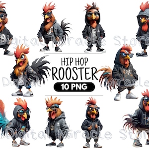 Funny Chickens Clipart, Hip Hop Rooster, Chickens in Clothes Clipart ...