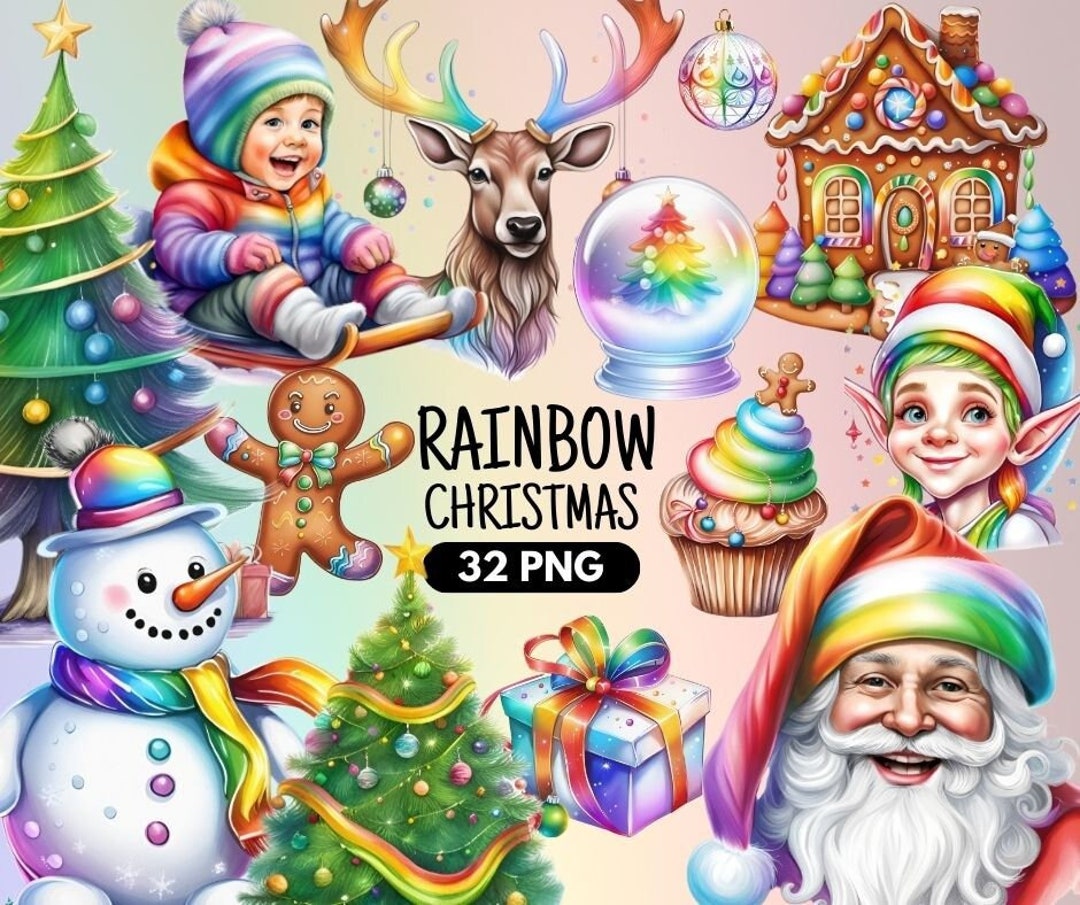 Rainbow Christmas PNG, Rainbow Christmas Clipart, Rainbow Xmas, Merry ...