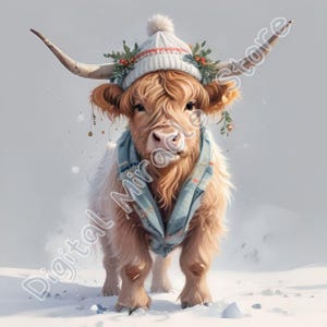 Christmas Highland Cow, Christmas Cow, Winter Highland Cow, Mooey ...