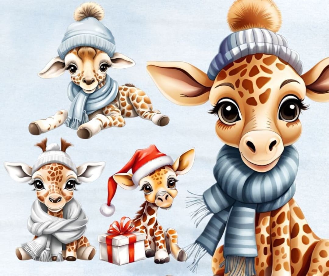 Christmas Giraffe Clipart Bundle, Watercolor Giraffe Clipart, Christmas ...