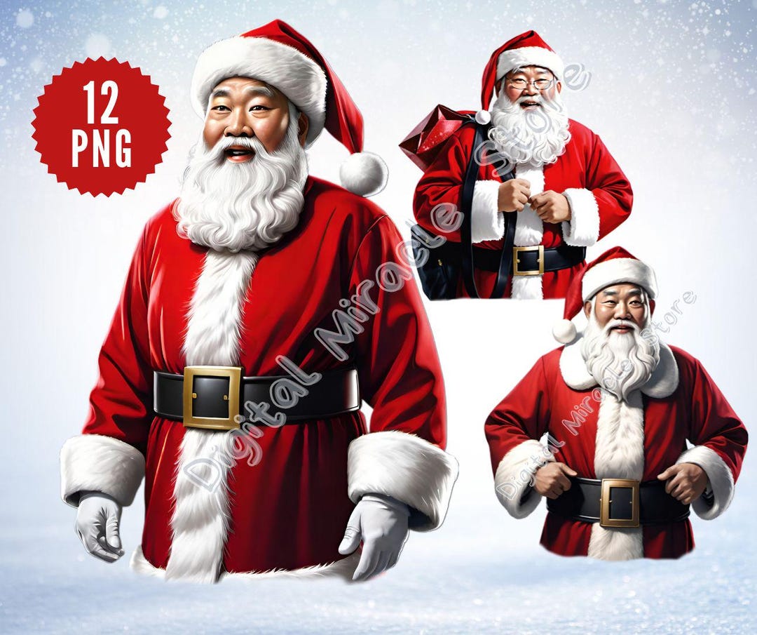 Asian Santa, Cool Santa PNG, Asian Christmas, Funny Santa PNG, Korean ...