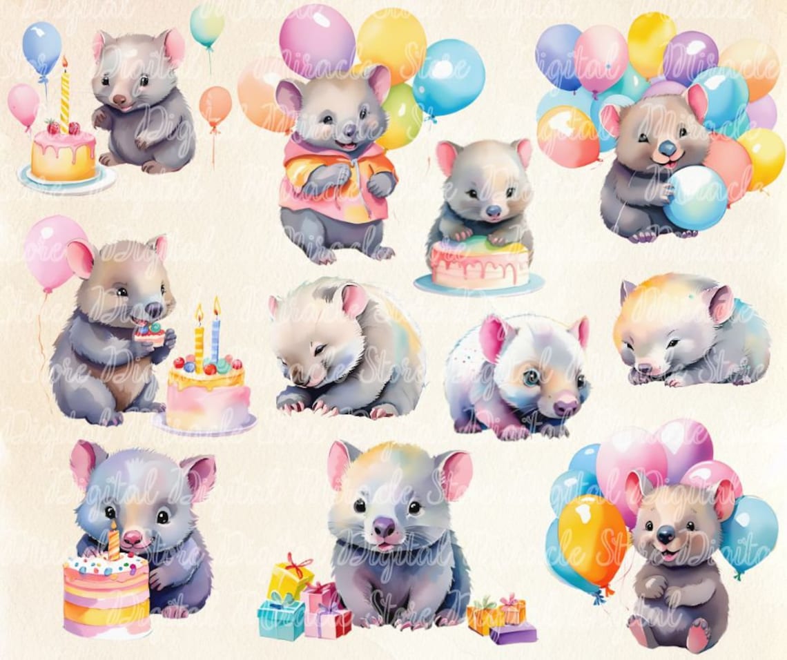 Wombat With Balloons Wombat PNG Aussie Party Birthday - Etsy