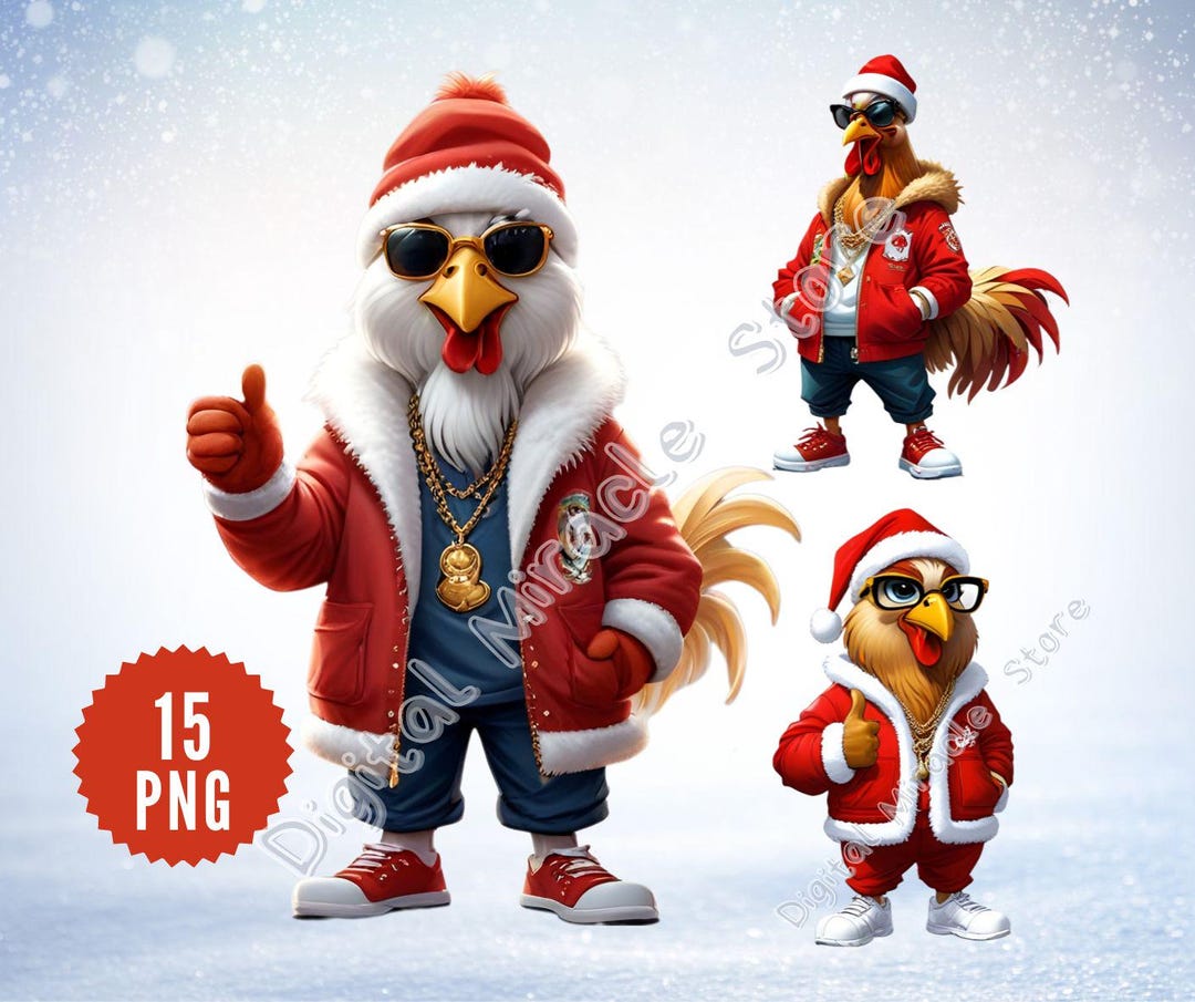 Christmas Chicken, Xmas Rooster Clipart, Rooster With Santa Hat, Hip ...