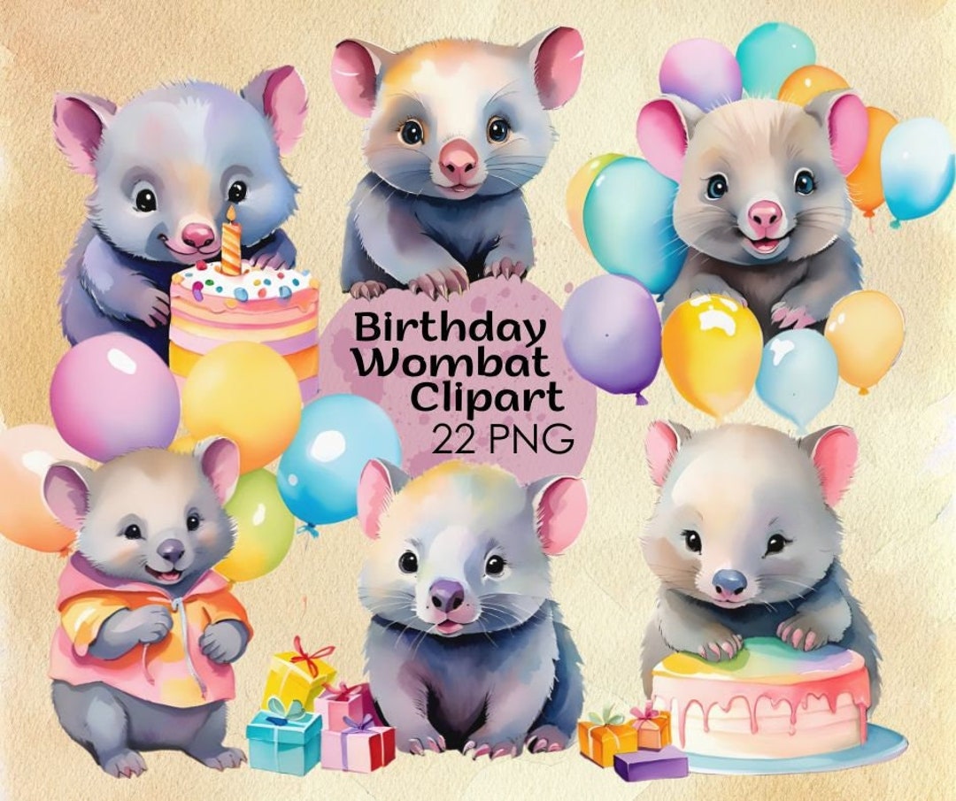 Wombat With Balloons, Wombat PNG, Aussie Party, Birthday Wombat, Wombat ...
