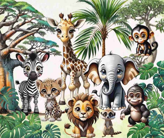Jungle Animals Clipart Digital Vector Safari Animals Etsy Zoo