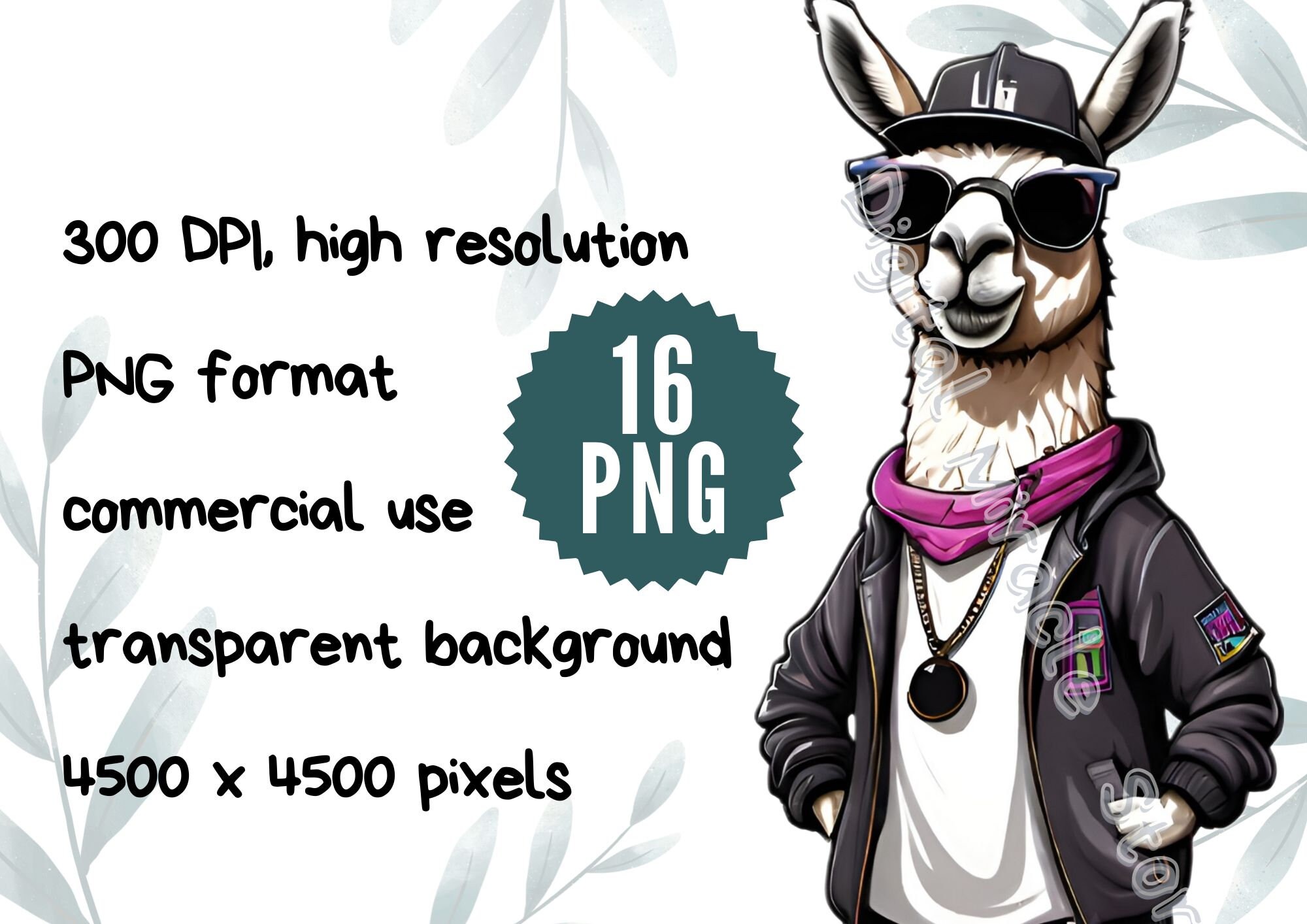 Hip Hop Llama, Llama PNG, Llama Glasses, Cool Llama, Alpaca Clipart ...
