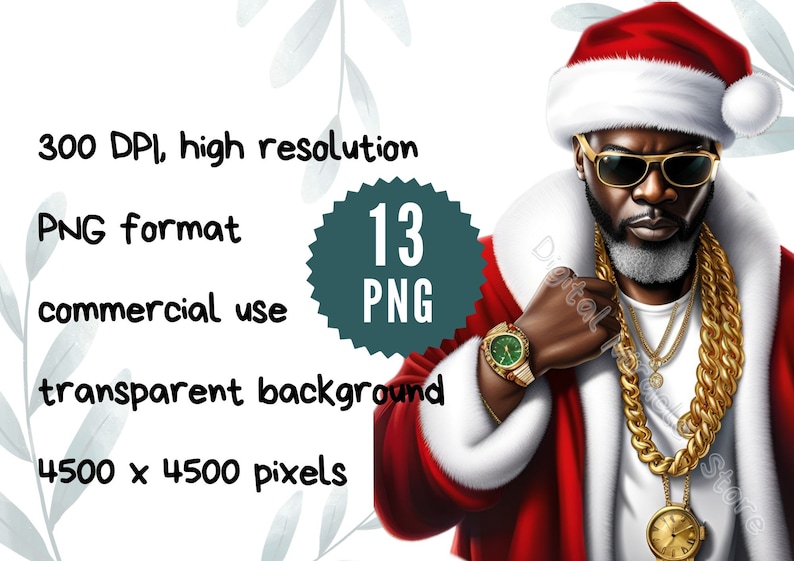 Black Santa PNG, Cool Santa PNG, African American Santa, Afro Santa ...
