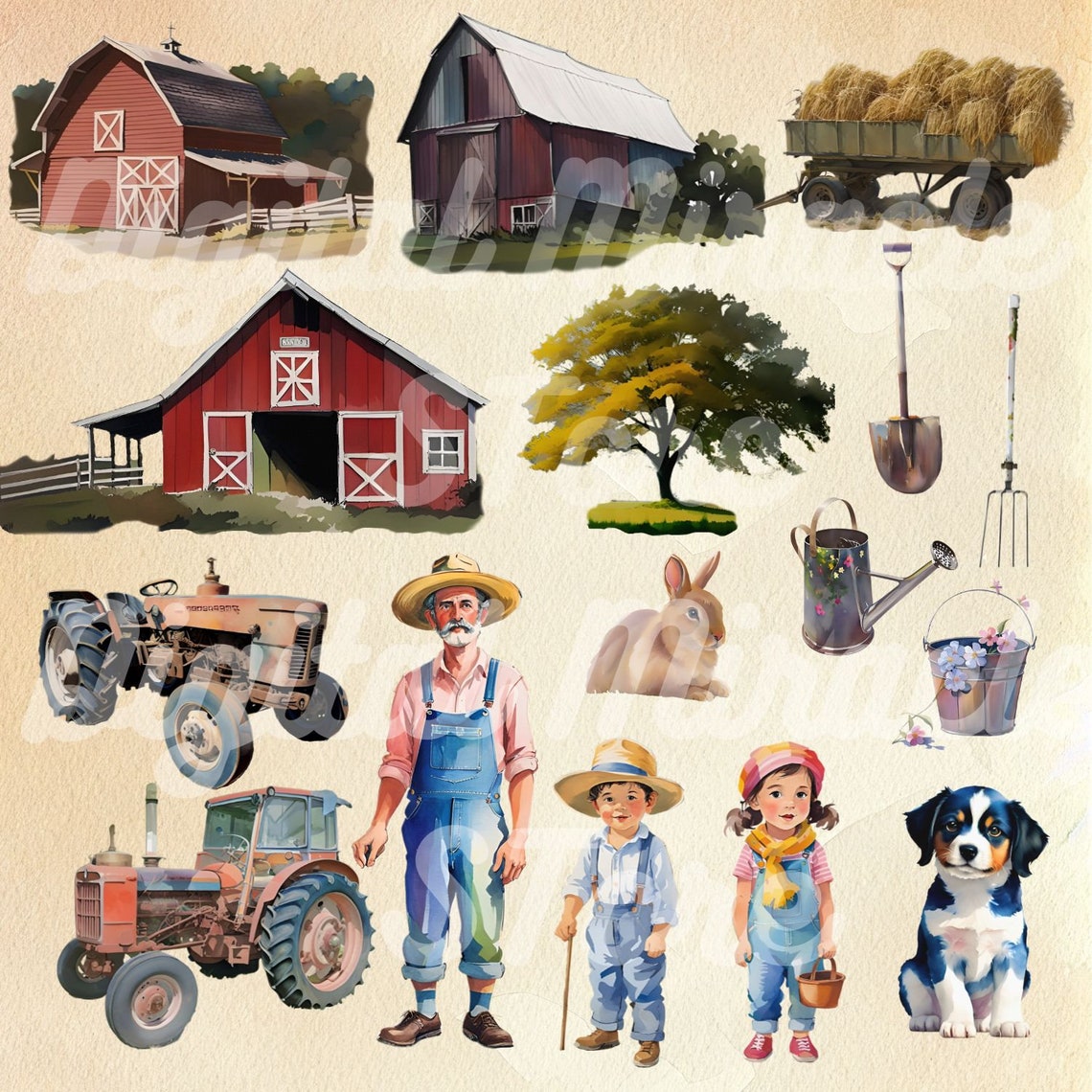 Cute Farm Clipart PNG, Farm Animals Clipart, Barn Clipart, Farm Scene ...