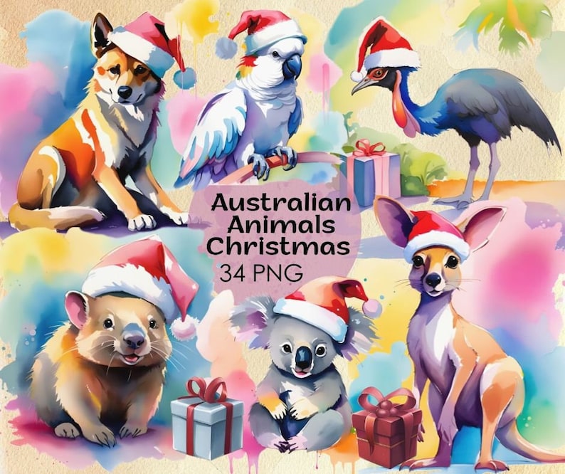Australian Animals Christmas PNG, Aussie Christmas, Aussie Xmas Animals ...