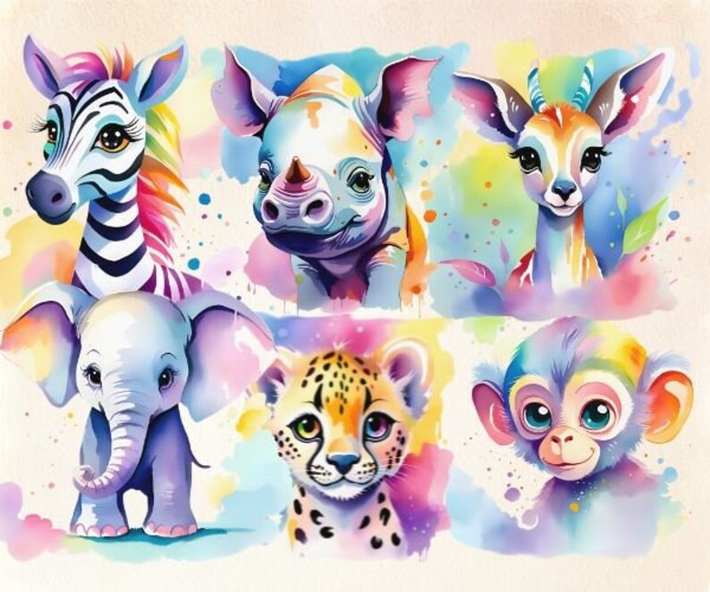 Cute Safari Animals Clipart, Safari Clipart, Printable Art Wall, Safari ...