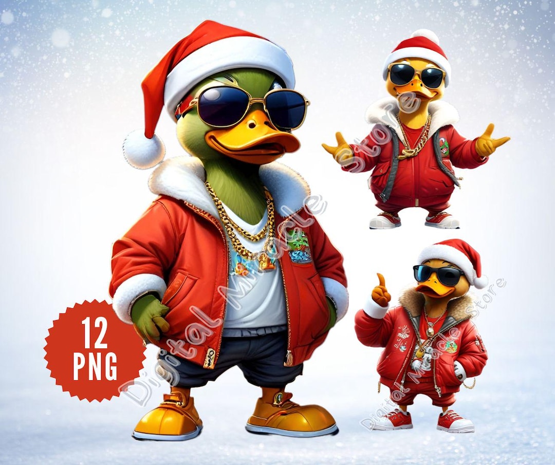 Christmas Duck PNG, Xmas Duck Clipart, Duck With Santa Hat, Hip Hop ...