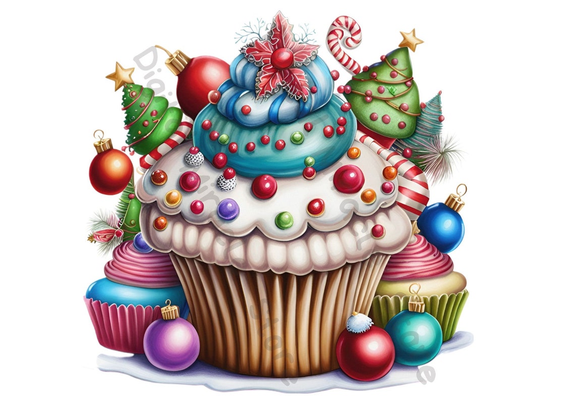 Watercolor Christmas Cupcakes Clipart, Christmas Dessert Clipart ...