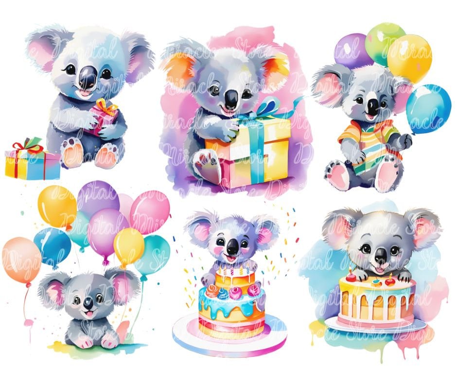 Koala Clipart, Koala PNG, Koala Birthday, Party Animal PNG, Koala Party ...