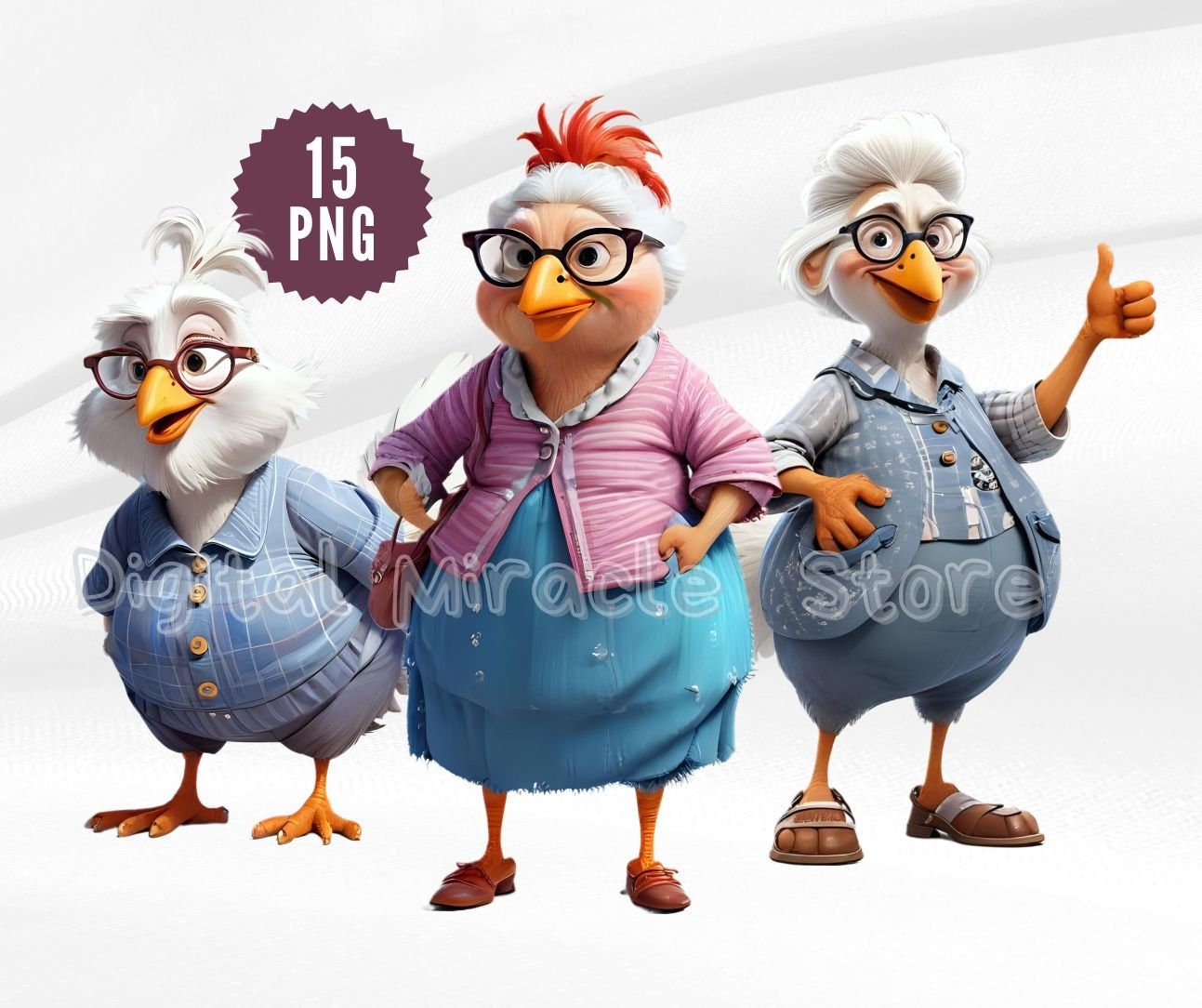 Grandma Chicken, Funny Chickens Clipart, Old Age Hen, Chicken With ...