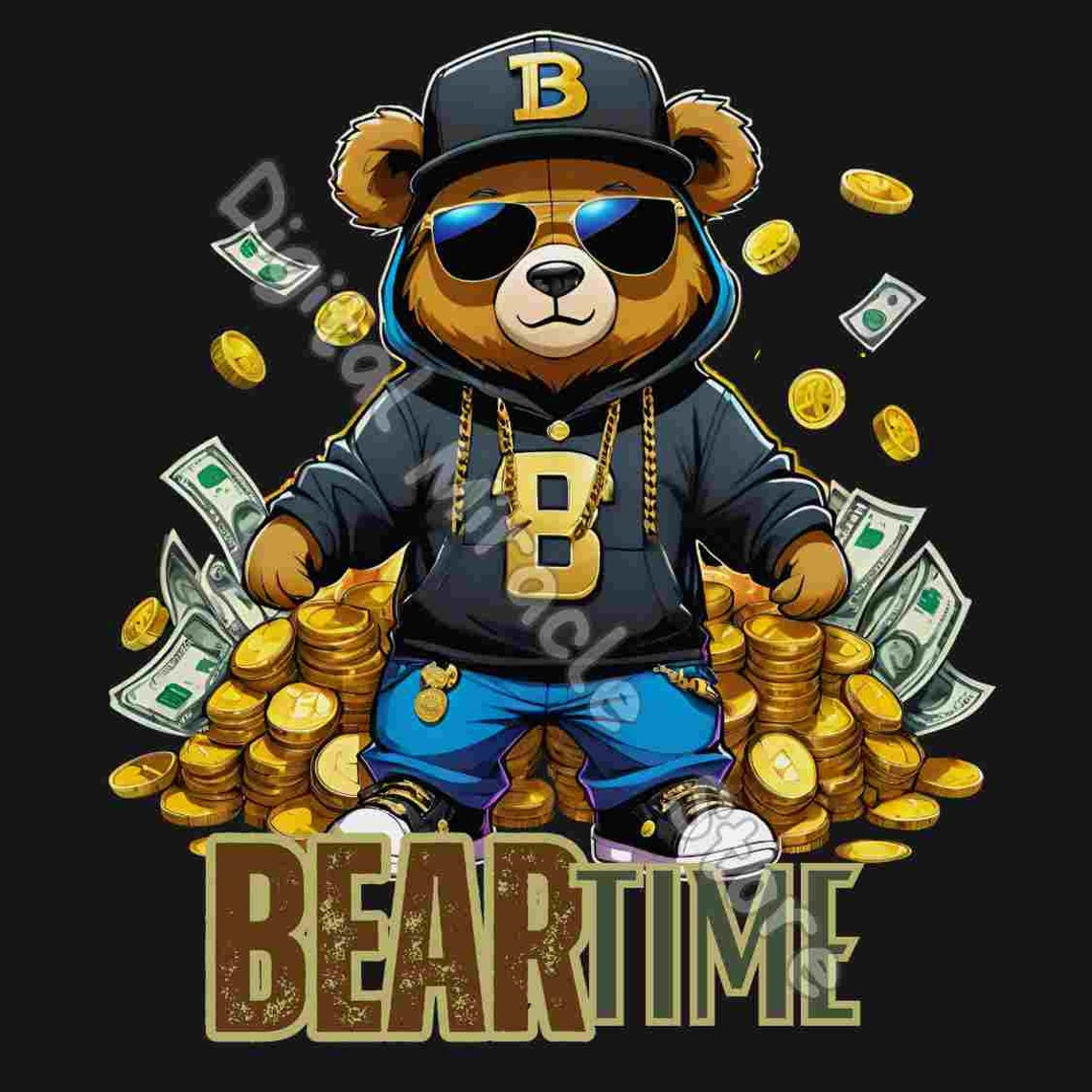 Bear Time PNG, Bitcoin PNG, Bitcoin Digital Art, Crypto Shirt, Bull Vs ...