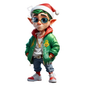 Cool Elf Clipart, Hip Hop Elves, Elf in Sunglasses, Funny Elf, Festive ...