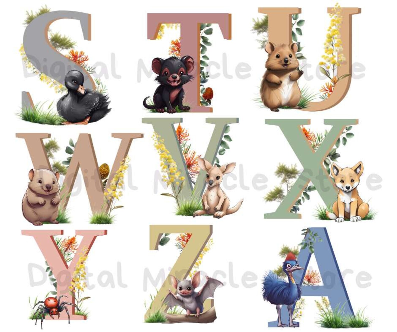 Australian Animals Alphabet, Aussie Animals Letters, Australia Alphabet ...