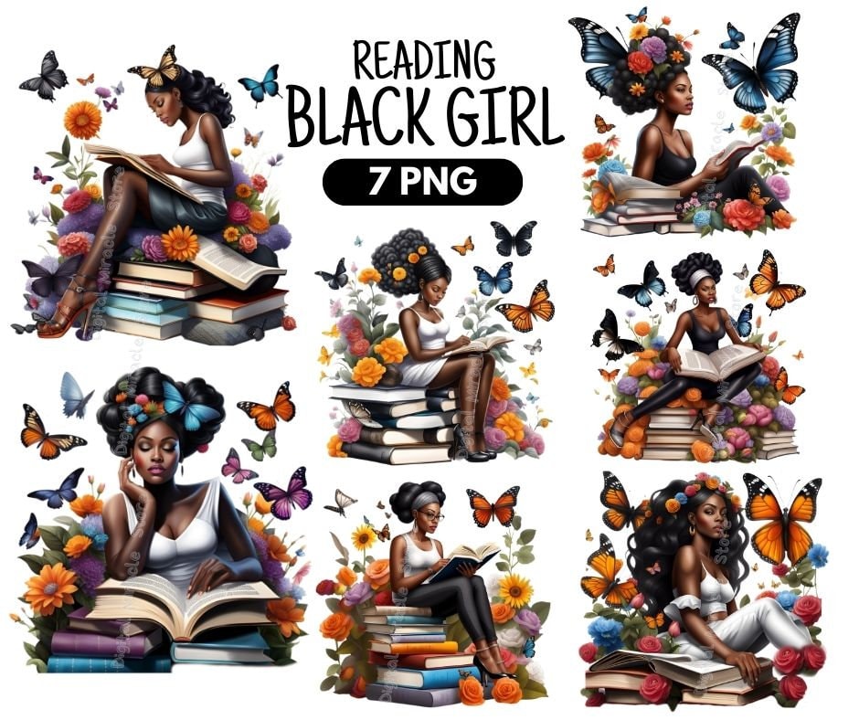 Black Woman Reading PNG, Reading Black Girl, Bookworm Black Girl ...